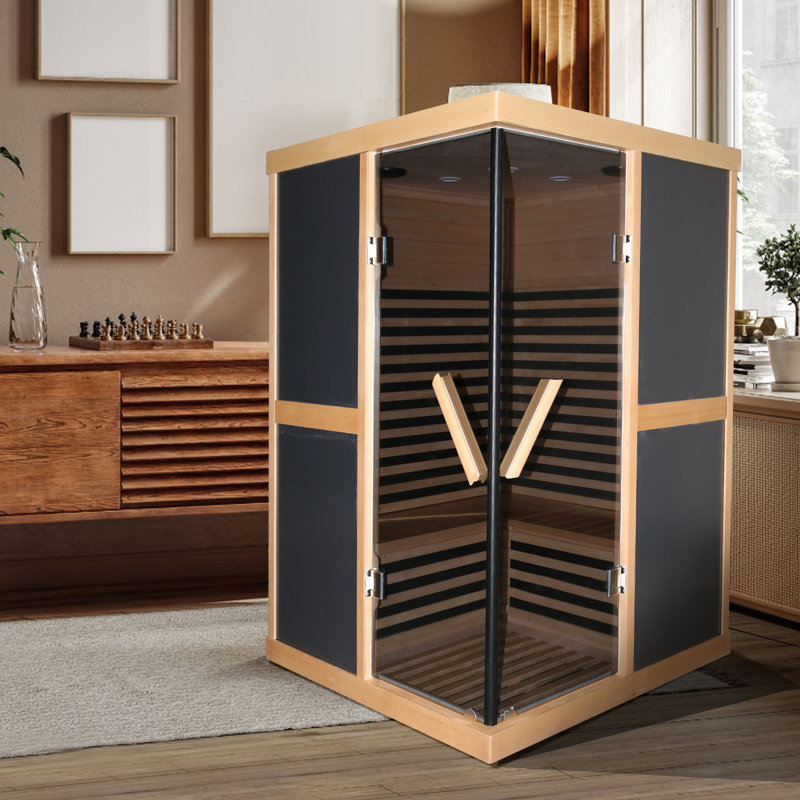 Pynsseu Infrared Sauna Two Person Saunas APP Control 1980W Canadian Hemlock Wood | Wayfair